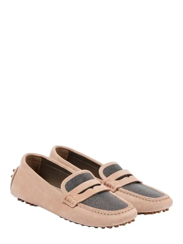 Brunello Cucinelli Monili Suede Driving Loafers - Pink