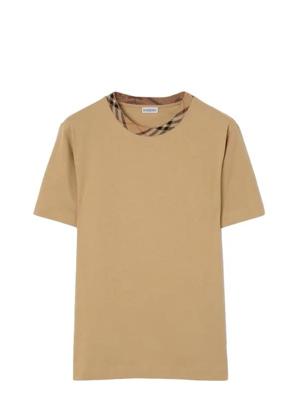 Burberry Check Trim Cotton T-shirt - Beige Beige