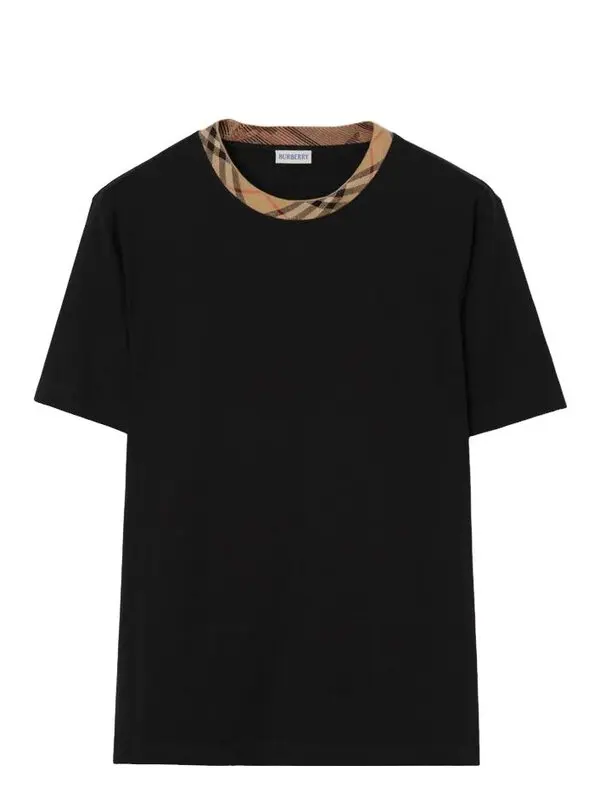 Burberry Check Trim Cotton T-shirt - Black