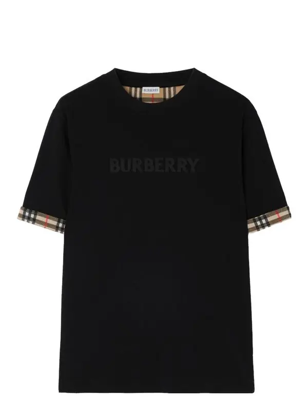 Burberry Check Trim Cotton T-shirt - Black