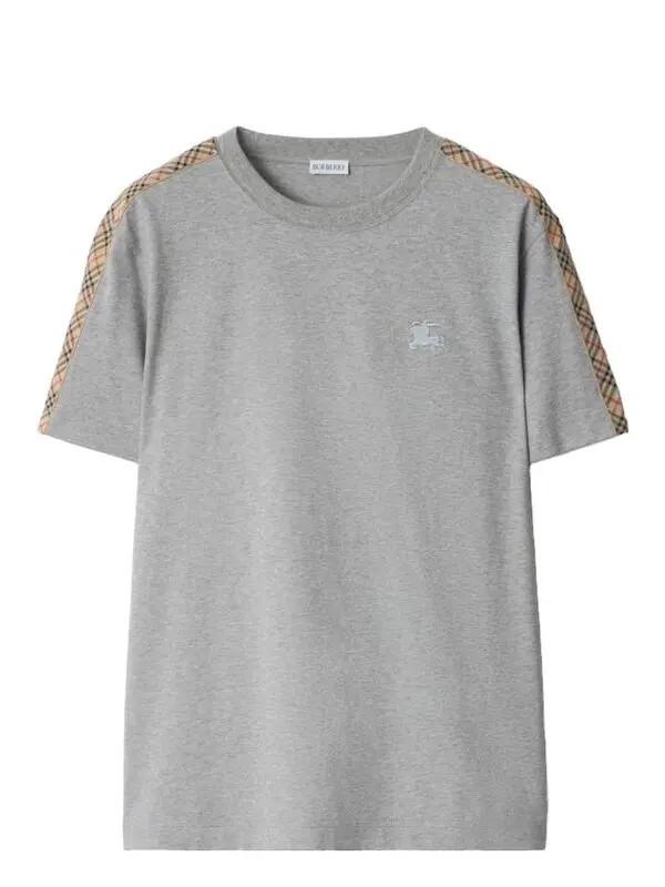 Burberry Check Trim Cotton T-shirt - Pale Grey Melange