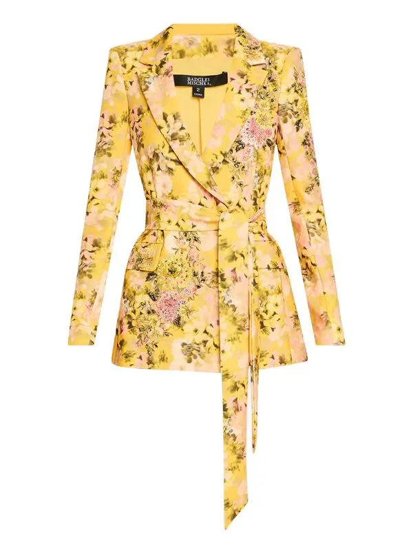 Badgley Mischka Floral-print Jacket - Yellow Multi