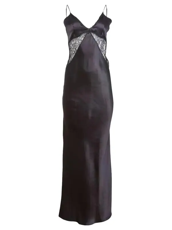 FLEUR DU MAL Lace-trim Silk Maxi Dress - Black