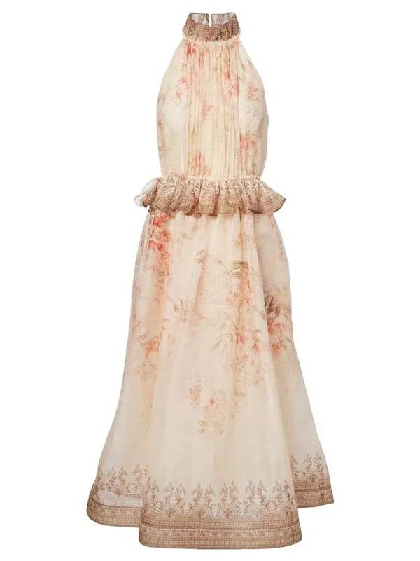 Zimmermann Illuminate Floral Linen And Silk Midi Dress - Beige