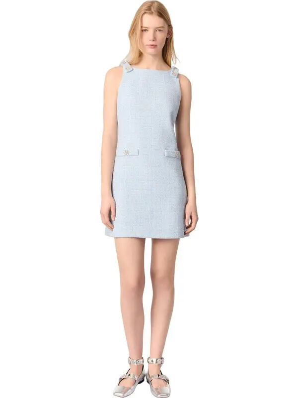 Maje Cotton Mini Tweed Shift Dress - Blue Sky