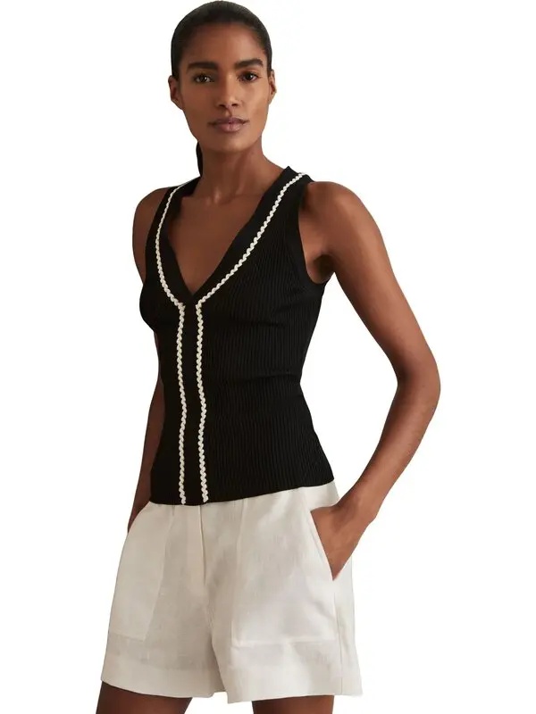 REISS Lanette Ribbed Knit Vest Top - Black/white