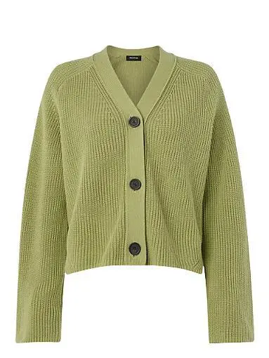 Whistles Nala V-neck Ribbed-knit Cotton Cardigan - Green