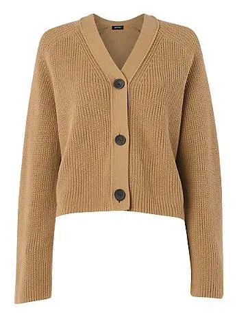 Whistles Nala V-neck Ribbed-knit Cotton Cardigan - Tan