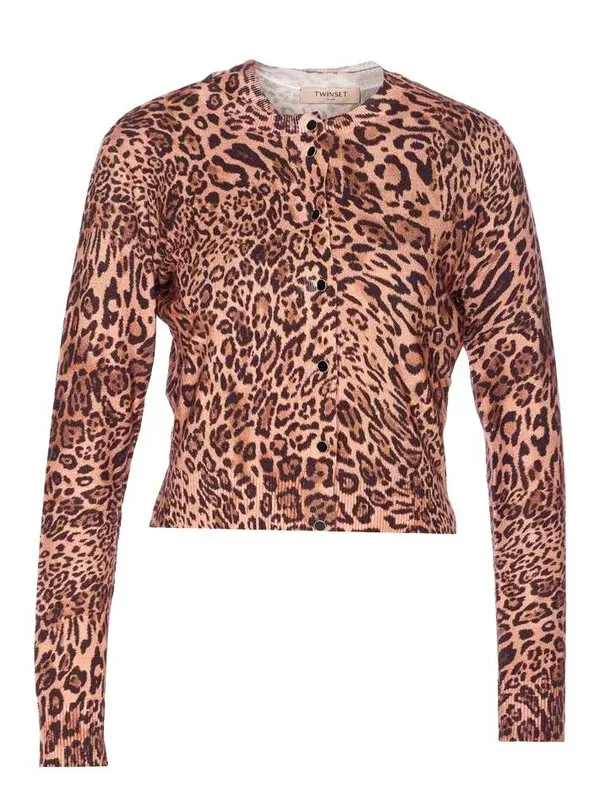 TWINSET Animalier Knit Cardigan And T-shirt - Beige