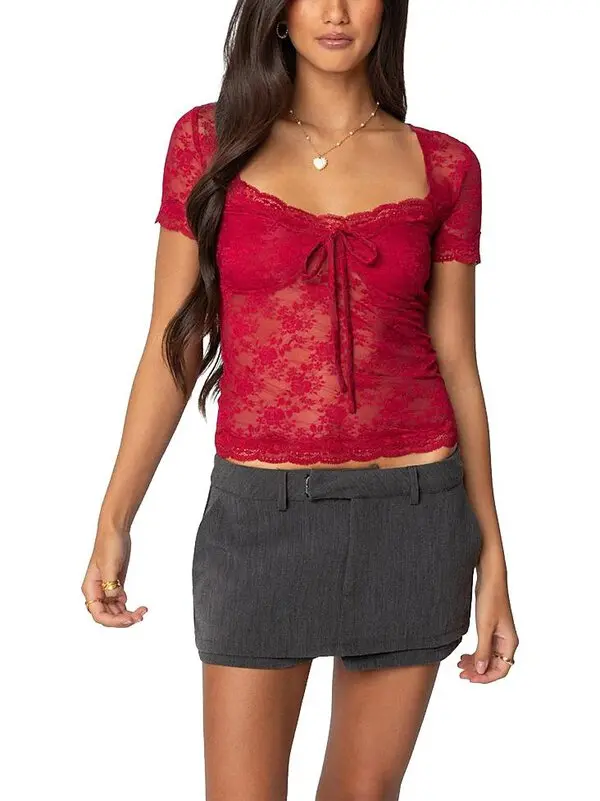 EDIKTED Roxana Lace Top - Burgundy