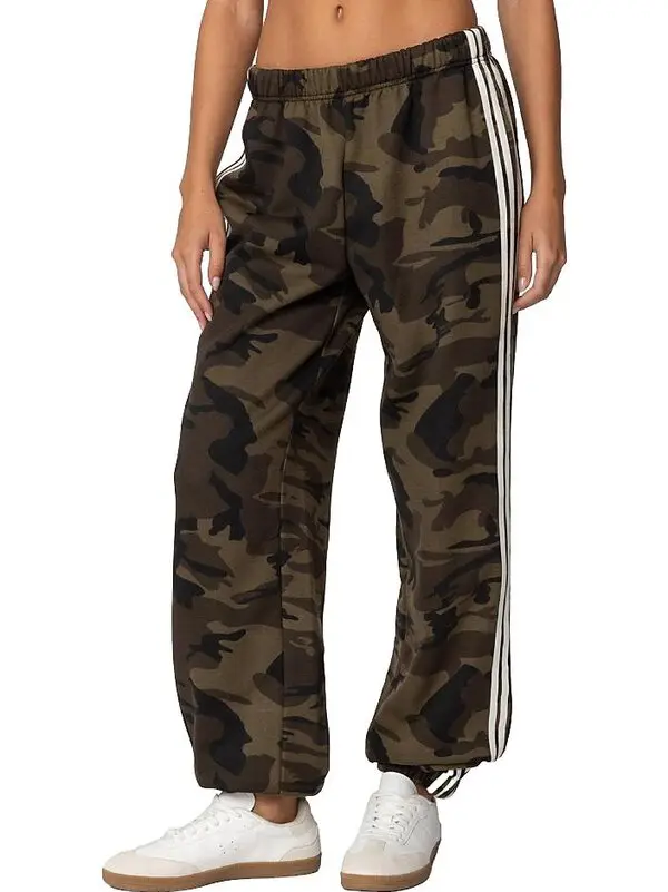 EDIKTED Camo Striped Sweatpants - Olive
