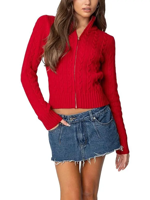 EDIKTED Ryn Zip Up Cardigan - Red