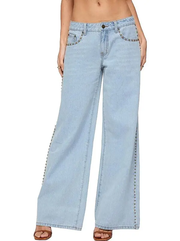 EDIKTED Stassie Studded Low Rise Jeans - Light Blue