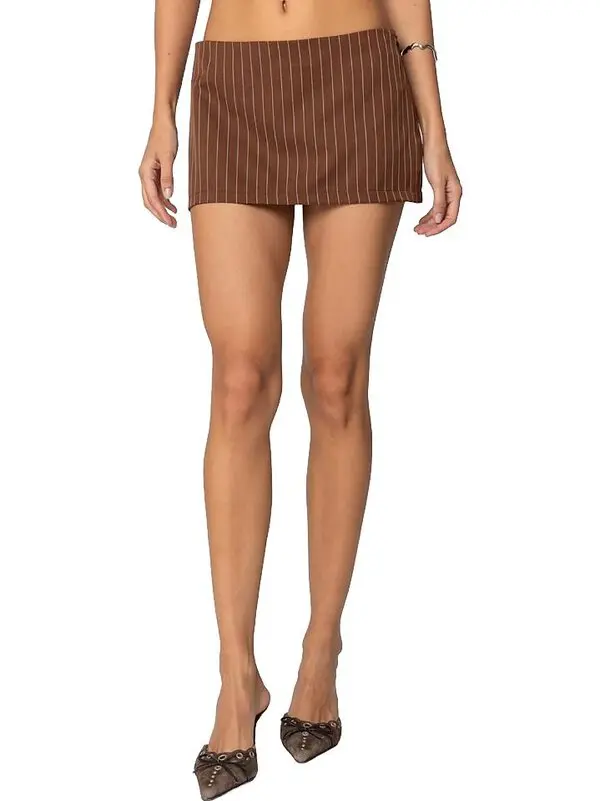 EDIKTED Jennifer Pinstripe Mini Skort - Brown
