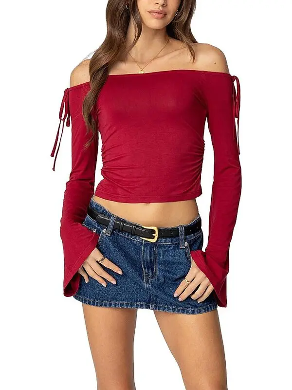 EDIKTED Keaghan Off-the-shoulder Top - Burgundy
