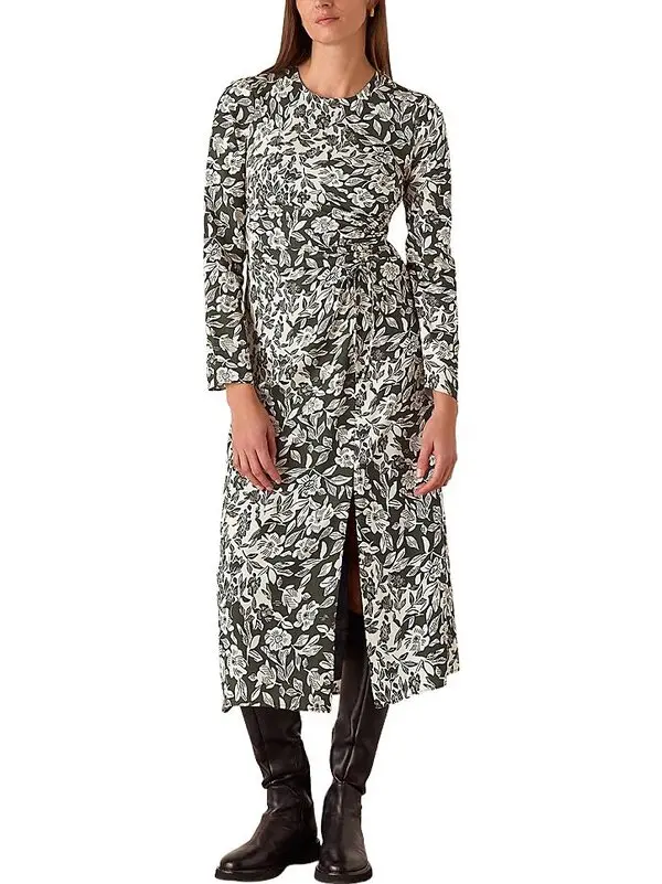 Whistles Cut Stems Ruched Side Dress - Green/multi