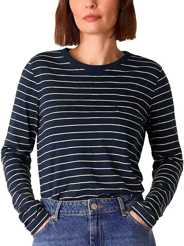 Whistles Striped Crewneck Pocket Top - Navy/multi