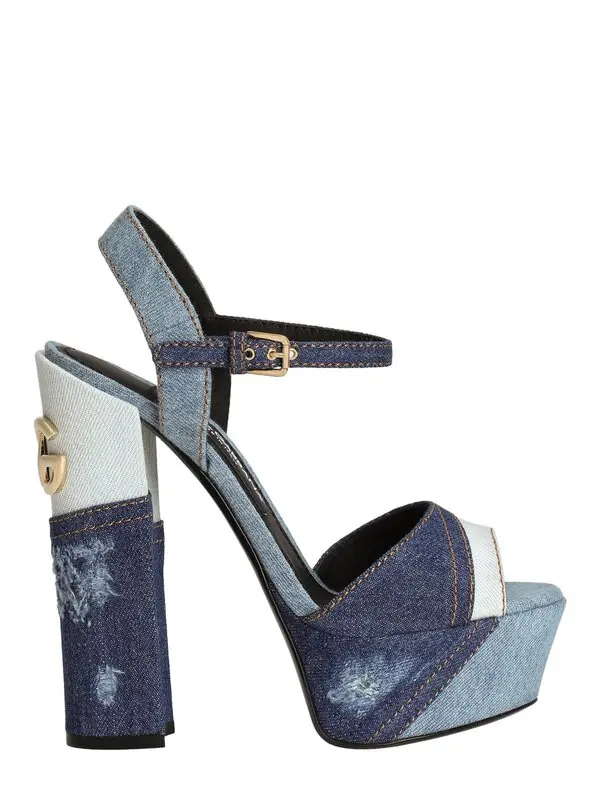 Dolce & Gabbana Patchwork Denim Platform Sandals - Blue