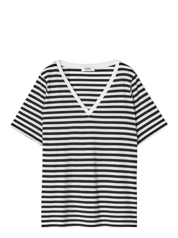 Cos Regular Fit V-neck T-shirt - Black/white