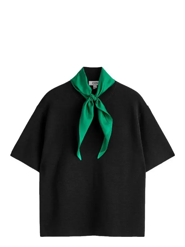 Cos Scarf-detail Merino Wool T-shirt - Black