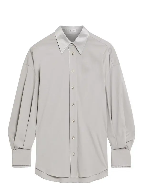 Brunello Cucinelli Bead-embellished Stretch Cotton-blend Poplin Shirt - Stone