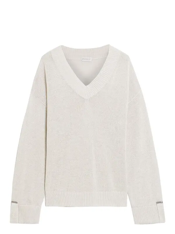 Brunello Cucinelli Bead-embellished Cotton Sweater - Beige