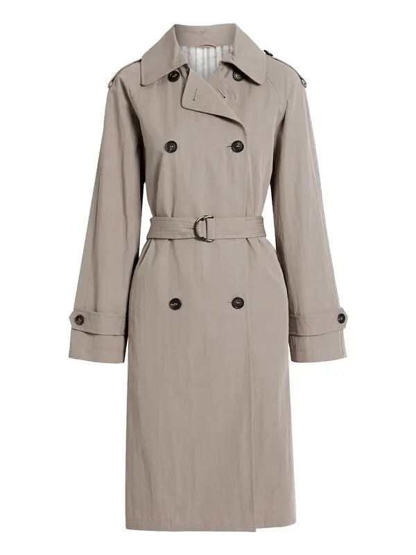 Brunello Cucinelli Belted Cotton-blend Gabardine Trench Coat - Mushroom