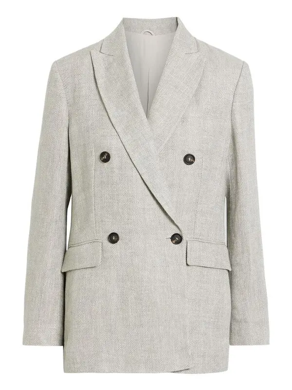 Brunello Cucinelli Double-breasted Linen-jacquard Blazer - Stone