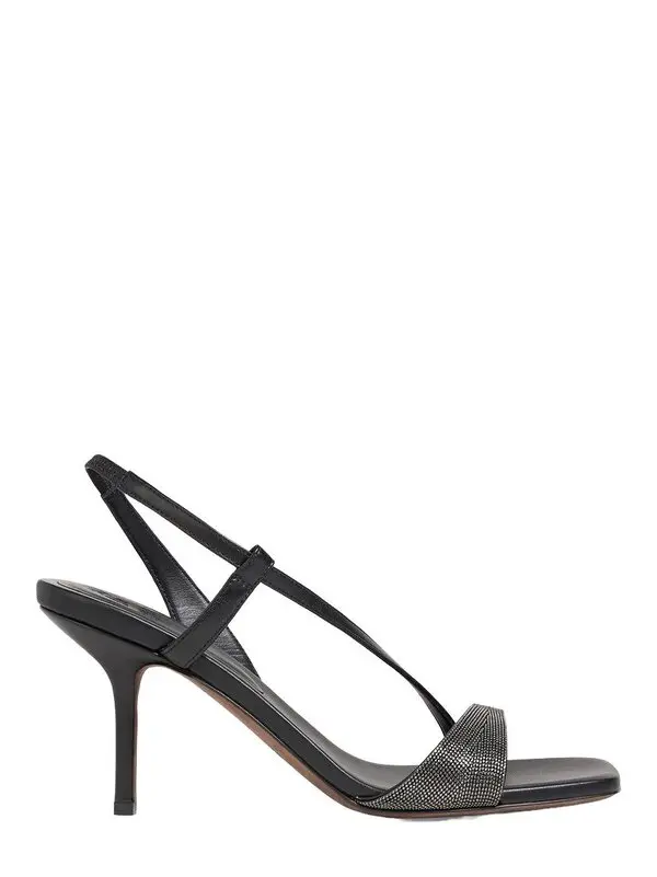 Brunello Cucinelli Bead-embellished Leather Slingback Sandals - Black