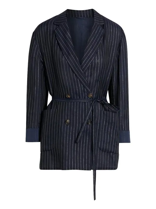 Brunello Cucinelli Metallic Pinstriped Cotton-blend Blazer - Midnight Blue
