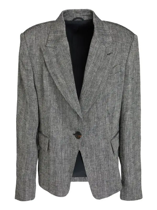 Brunello Cucinelli Herringbone Linen Blazer - Dark Gray