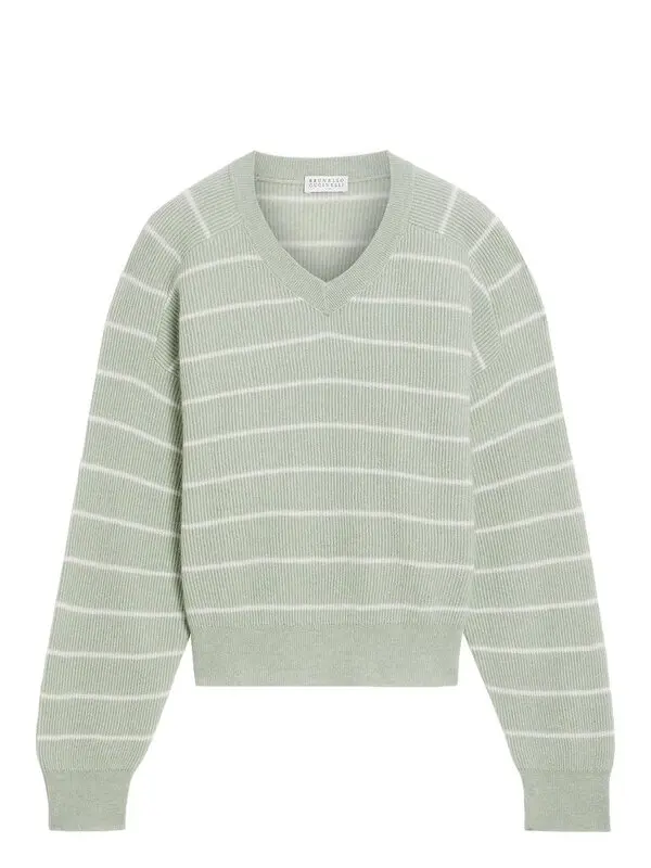 Brunello Cucinelli Striped Alpaca-blend Sweater - Sage Green