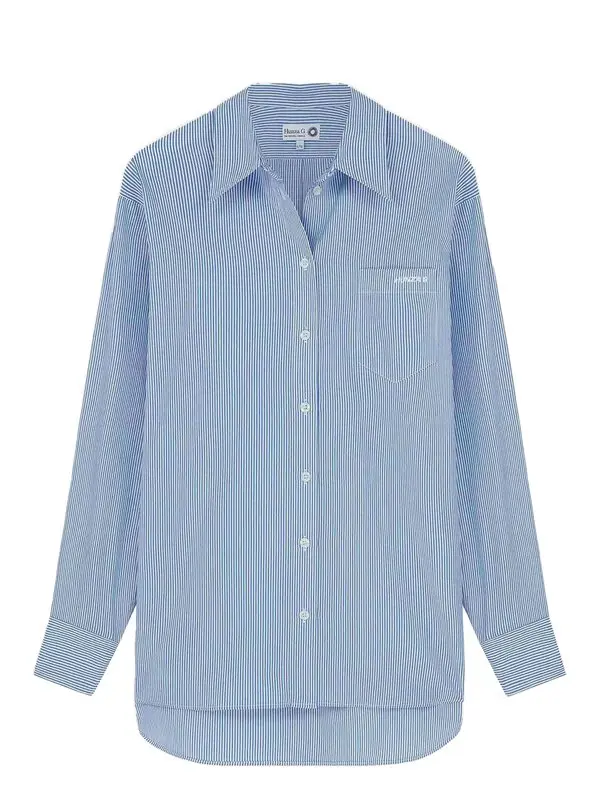Hunza G Embroidered Oversized Shirt - Blue Stripe