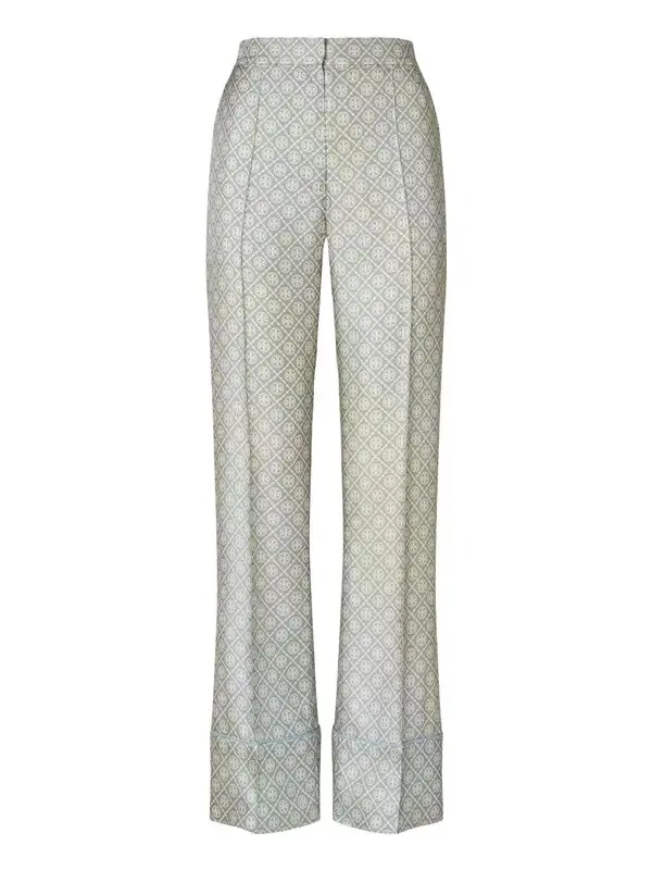Tory Burch T Monogram-print Silk Trousers - Grey