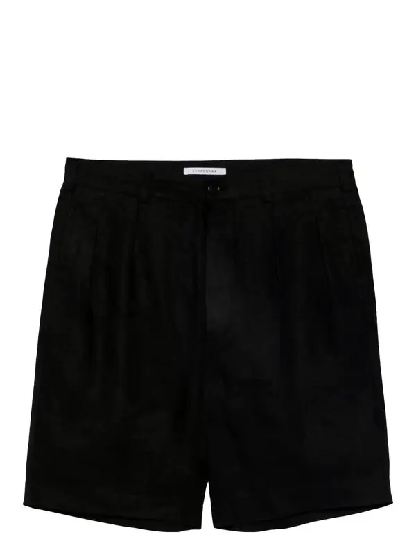 SUNFLOWER Pleated Linen Shorts - Black