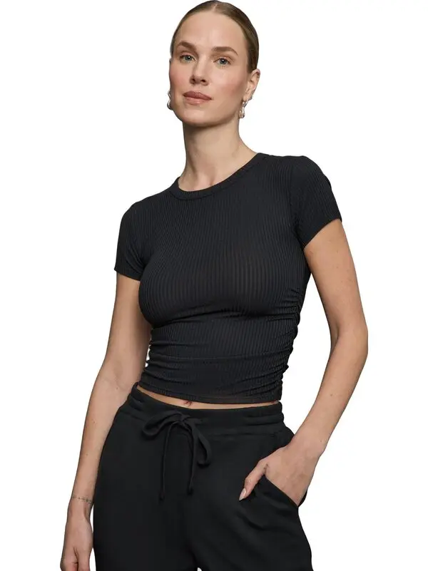 Carbon38 Cap Sleeve Ribbed Jersey Top - Black