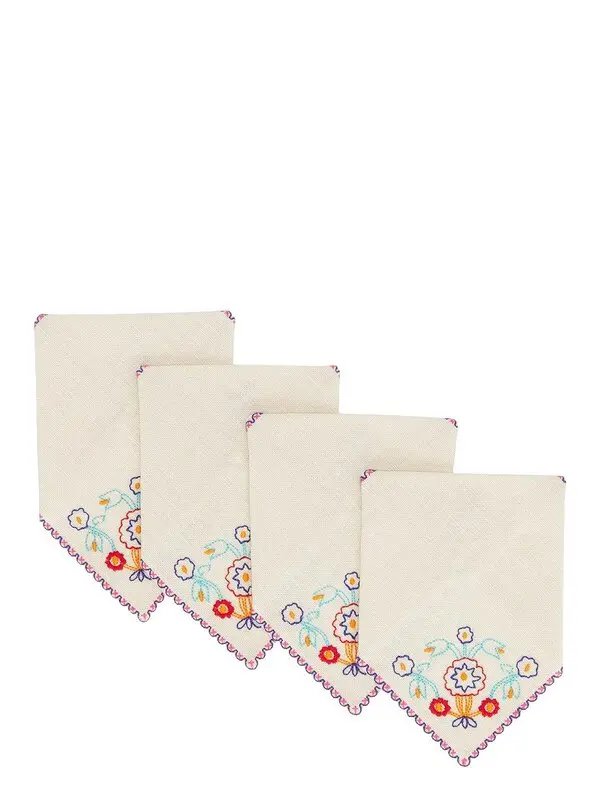 BODE Garden Party Cocktail Napkins In Cream - Ecru Multi