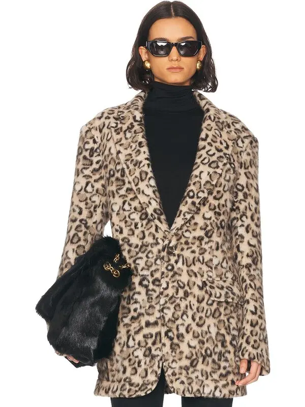 R13 Oversized Ragged Blazer - Wooly Leopard