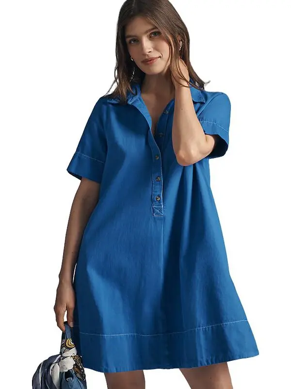 Anthropologie The Pollie Swing Tunic Mini Dress - Dazzling Blue