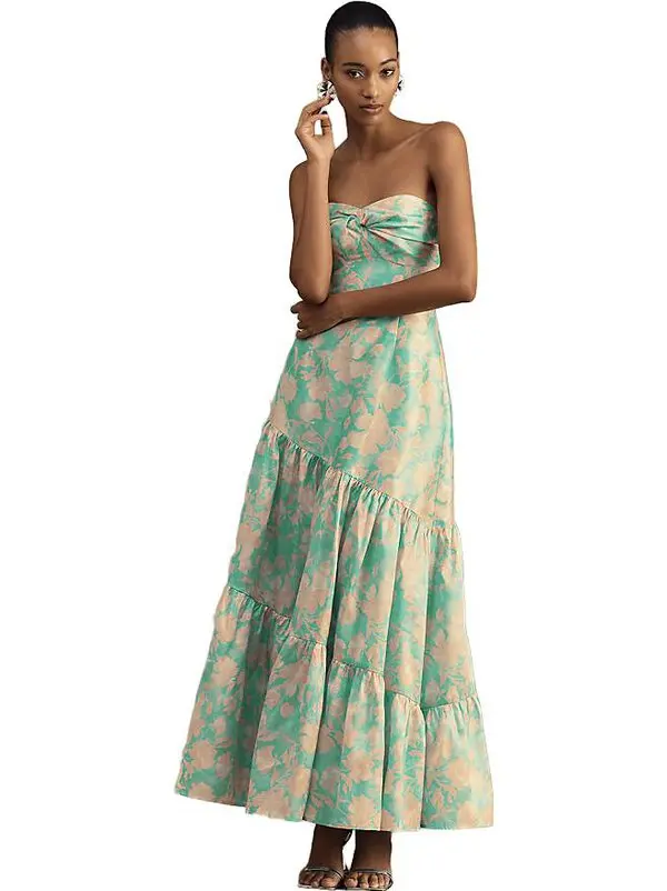 HUTCH Phoebe Strapless Tiered Maxi Dress - Teal Floral