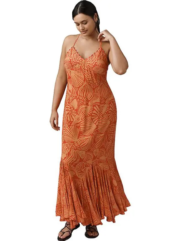 CONDITIONS APPLY Ellianna Ruffled Slip Maxi Dress - Orange Pattern