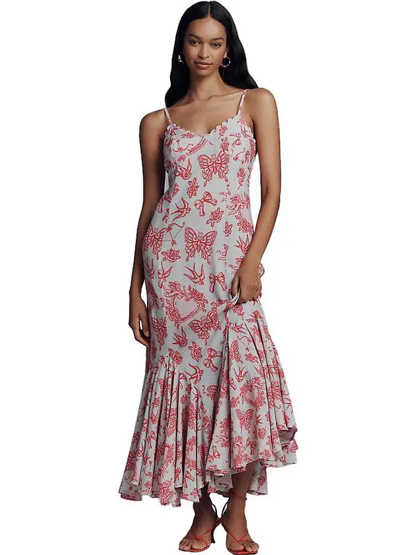 CONDITIONS APPLY Ellianna Ruffled Slip Maxi Dress - Pink Pattern