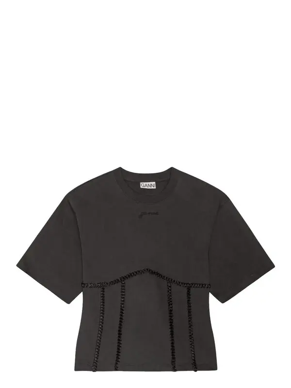 GANNI Appliqué-detail T-shirt - Black