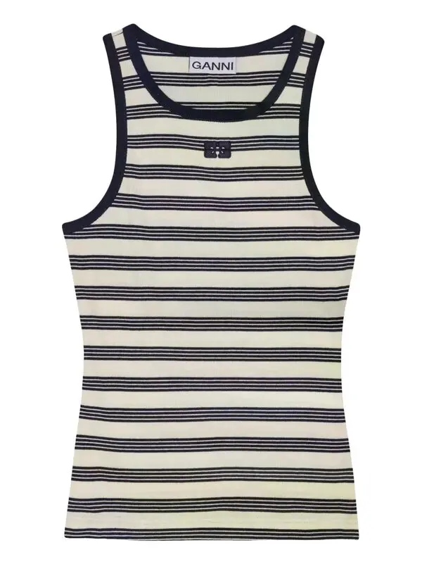 GANNI Striped Tank Top - White