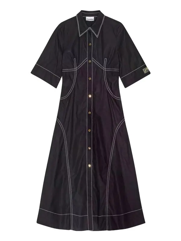 GANNI Contrasting Shirtdress - Black