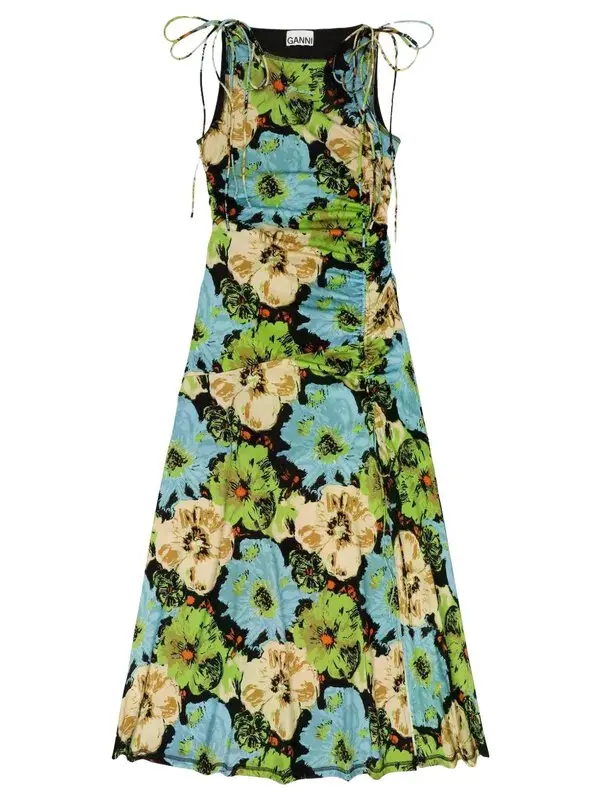 GANNI Floral-print Dress - Green