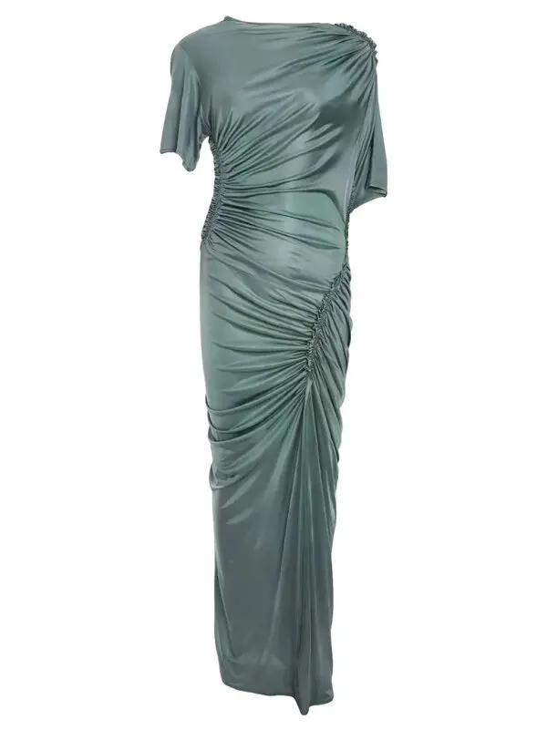Atlein Asymmetric Ruched Midi Dress - Green