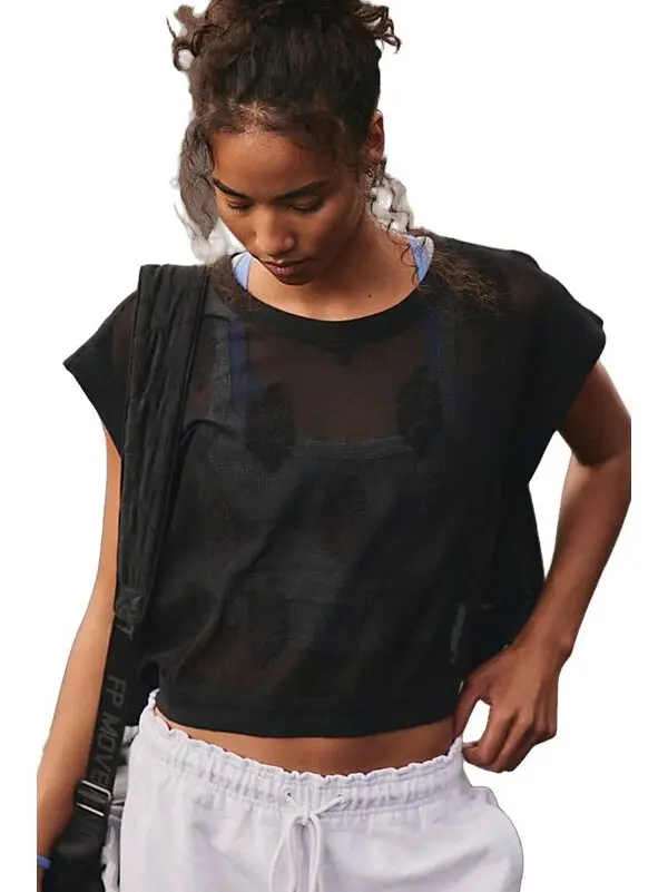 Free People My Time Lace Tee - Black