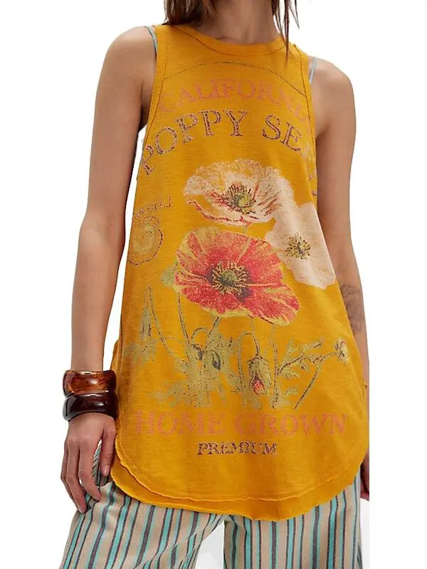 Free People We The Free Rosie Graphic Tank - Yellow Combo