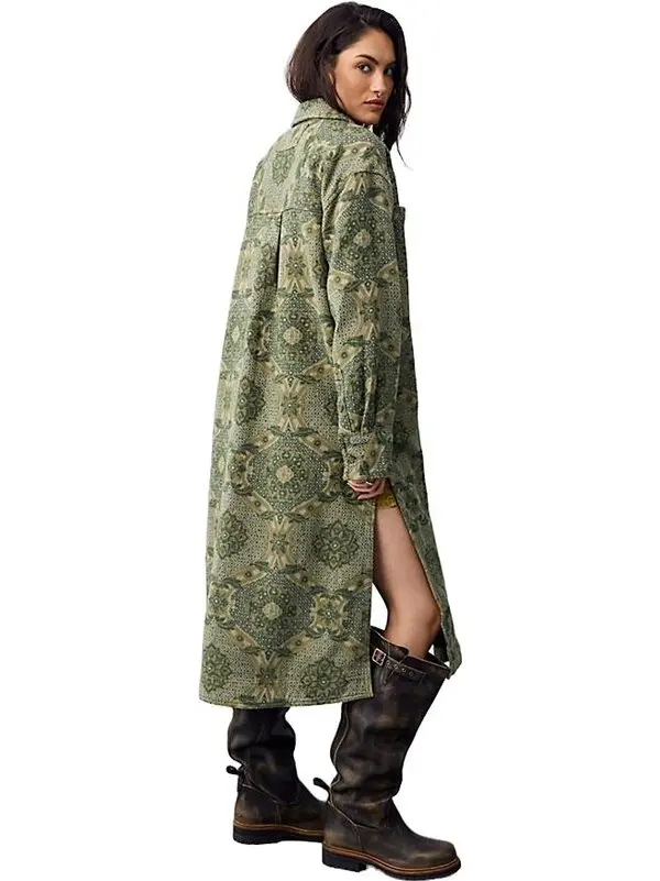 Free People Brick Lane Jacquard Shirt Jacket - Olive Combo